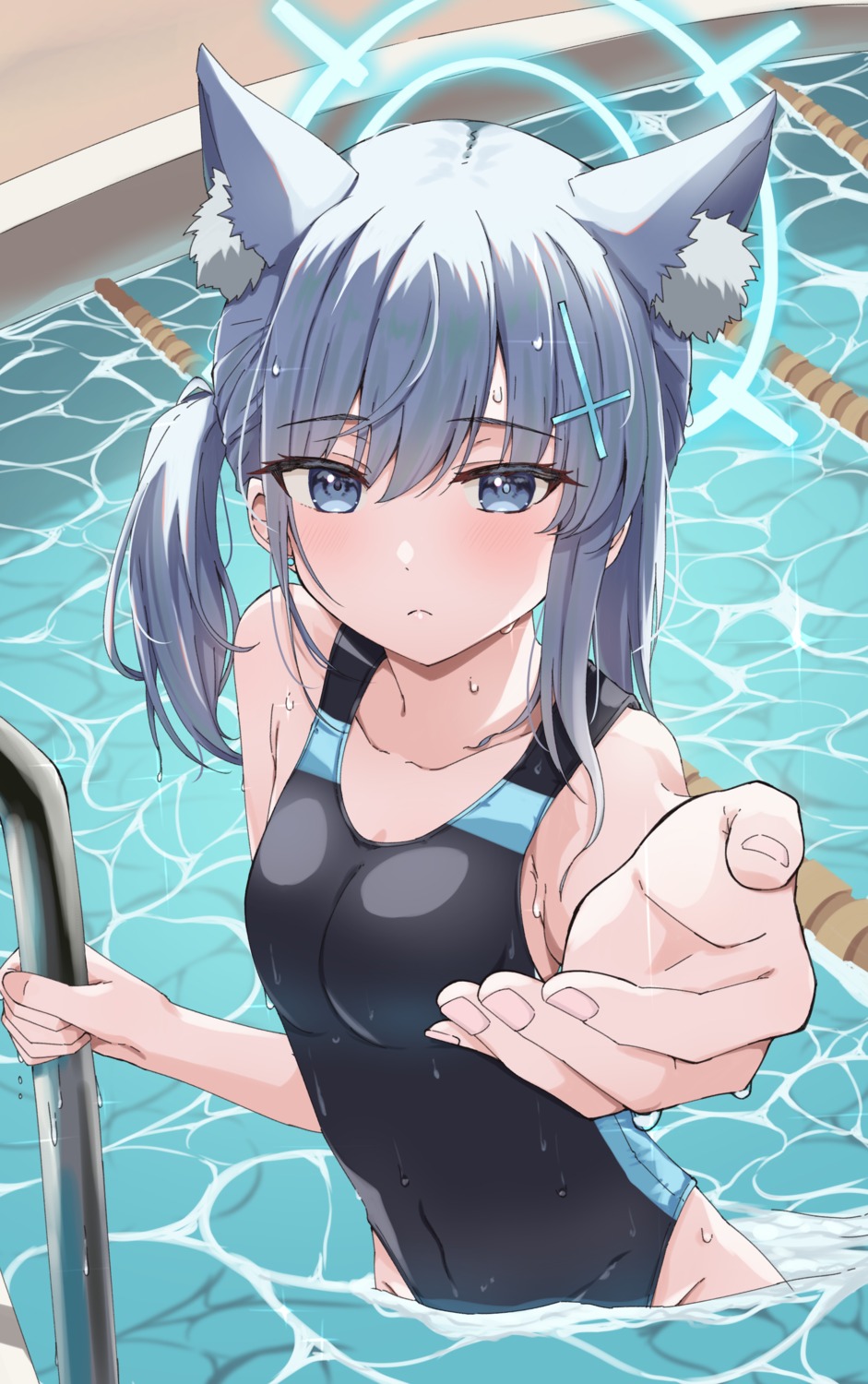 kumoi sora blue archive sunaookami shiroko animal ears halo heterochromia nekomimi swimsuits wet ...